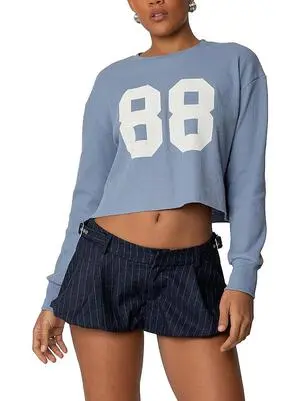 EDIKTED 88 Waffle Long Sleeve T-shirt - Blue