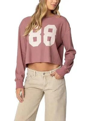 EDIKTED 88 Waffle Long Sleeve T-shirt - Mauve