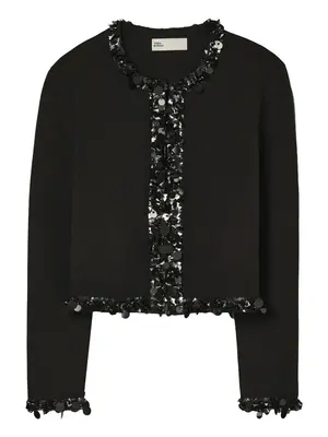 Tory Burch Embellished Cropped Cardigan - Black