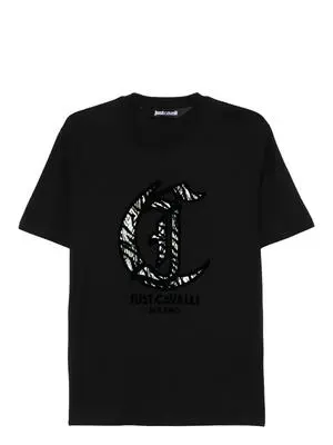 Just Cavalli Flocked-logo T-shirt - Black