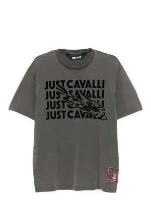 Just Cavalli Flocked-logo T-shirt - Grey