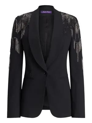 RALPH LAUREN Fringe Detail V-Neck Blazer
