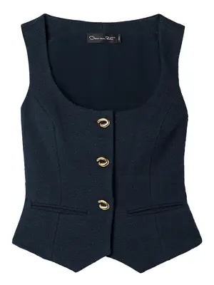 Oscar De La Renta Cotton-blend Bouclé-tweed Vest - Blue