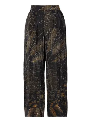 Farm Rio Crystal-embellished Printed Straight-leg Pants - Black