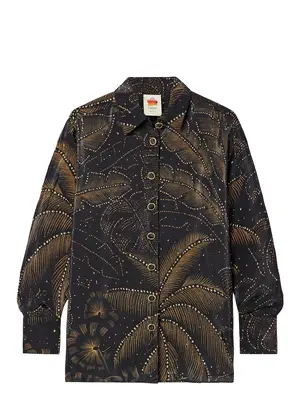 Farm Rio Crystal-embellished Printed Shirt - Black