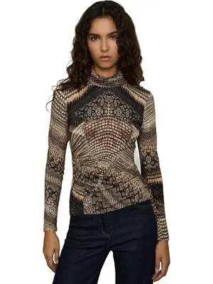 REISS Naomi Snake-print Top - Brown