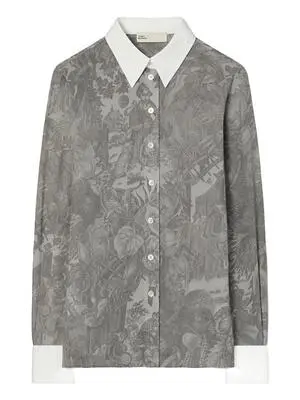 Tory Burch Printed Viscose Shirt - Light Gray Alien Toile