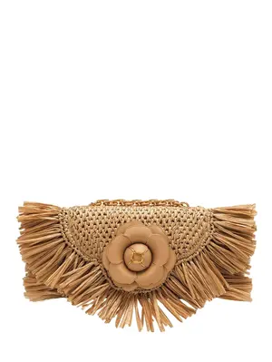 Oscar De La Renta Raffia Fringe Tro Bag - Gold