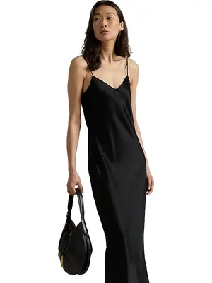 Ralph Lauren Satin Midi Slip Dress - Polo Black