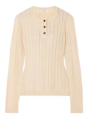 FRAME Ribbed-knit Henley Top - Cream