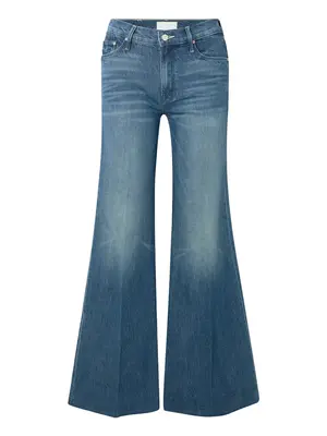 MOTHER The Twister Sneak Distressed High-rise Wide-leg Jeans - Blue