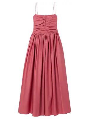 Matteau Gathered Organic Cotton And Silk-blend Midi Dress - Pink