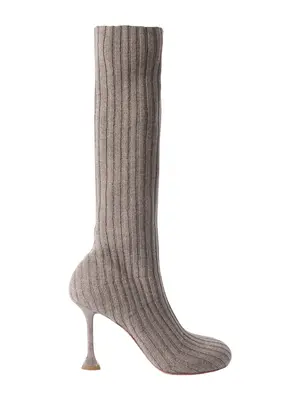 Amina Muaddi Veneda Ribbed Stretch-knit Sock Boots - Gray