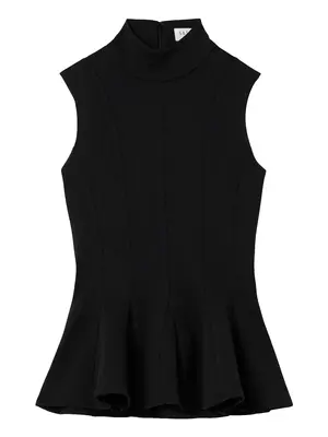 SALON 1884 Ismay Paneled Peplum Turtleneck Top - Black