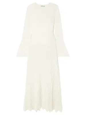 Simkhai Damoni Jersey And Plissé-satin Midi Dress - Ivory