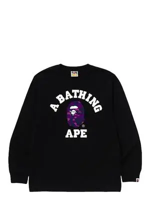 A BATHING APE Camo College Long Sleeve Tee Shirt - Black/purple