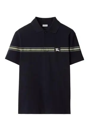 Burberry Striped Cotton Polo Shirt - Black