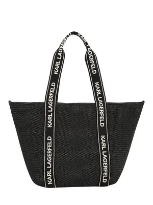Karl Lagerfeld Signature Raffia Beach Tote - Black