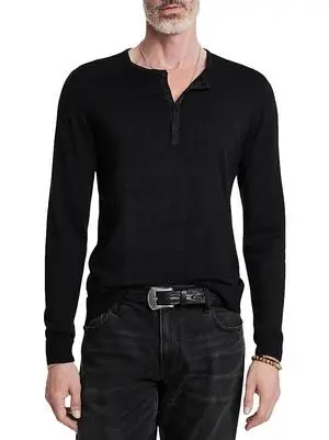 John Varvatos Eren Regular Fit Wool Blend Henley Tee - Black
