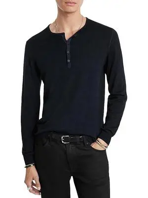John Varvatos Eren Regular Fit Wool Blend Henley Tee - Navy
