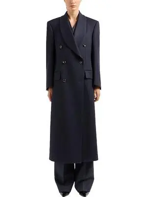 Emporio Armani Double Breasted Wool Coat - Solid Blue