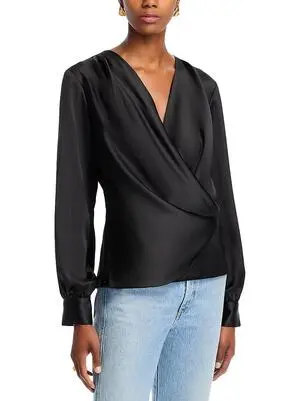 Aqua Faux Wrap Top - Black