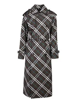 Burberry Trench Coat With Check Print - Black