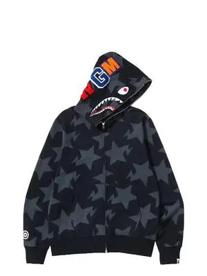 A BATHING APE Sta Pattern Shark Full Zip Hoodie - Black