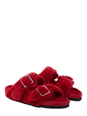 BIRKENSTOCK Arizona Shearling Sandals - Red