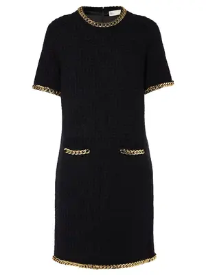 Tory Burch Chain-detail Waffle-knit Minidress - Black
