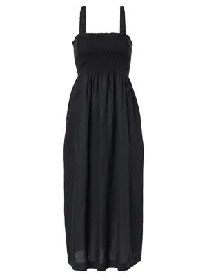 Heidi Klein La Bocana Shirred Linen Midi Dress - Black