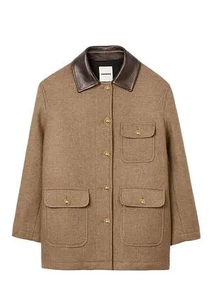 Sandro Contrast-collar Patch-pocket Tweed Coat - Caramel