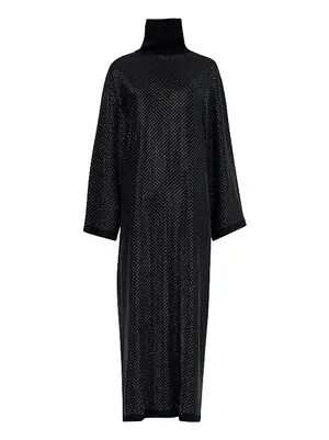 LEEM High-neck Relaxed-fit Metallic Mesh Kaftan - Black