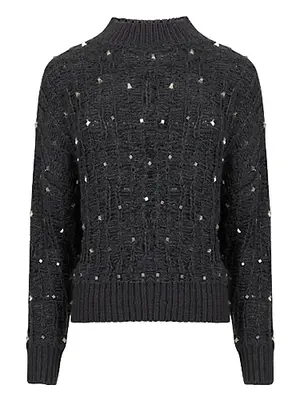 LEEM Metal-embellished Knitted Jumper - Grey