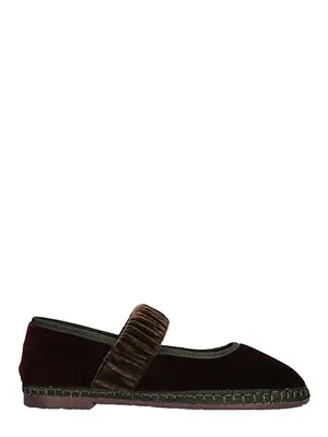 FLABELUS Mafalda Scrunched-strap Cotton-velvet Ballet Flats - Wine