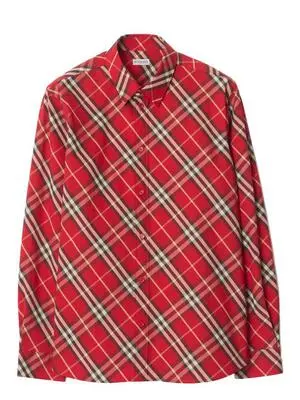 Burberry Relaxed Fit Check Cotton Shirt - Crayon Red