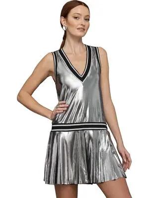 Carbon38 Metallic Pleated Tennis Dress - Silver