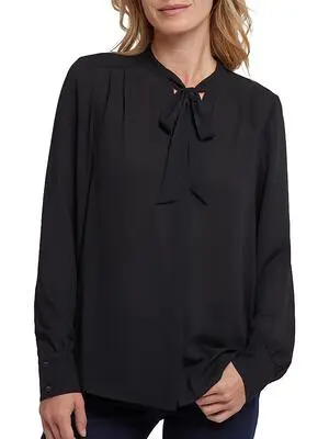 NYDJ Printed Tie Neck Blouse - Black