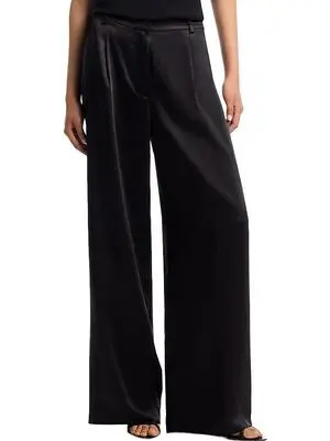 Aqua Satin Wide-leg Pants - Black