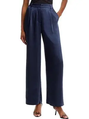 Aqua Satin Wide-Leg Pants Navy