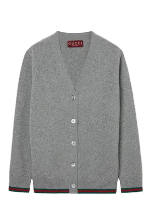 Gucci Wool And Cashmere Cardigan With Web - Grey