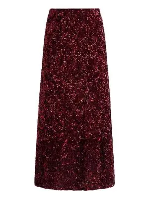 Alice + Olivia Sequin-embellished Flared Skirt - Red