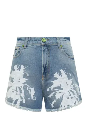 BARROW Abstract-pattern Print Denim Shorts - Blue