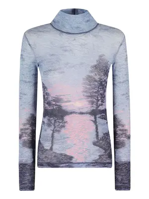 Maison Kitsuné Landscape-print Mesh High-neck Top - Grey