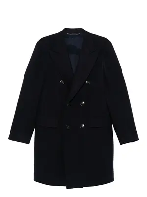 Canali Wool Felted Double-breasted Coat - Blue