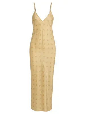 FRAME Floral-print Silk-satin Jacquard Maxi Slip Dress - Sand
