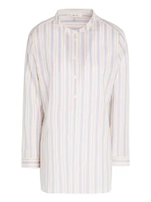 FRAME Striped Cotton And Silk-blend Tunic - Light Blue