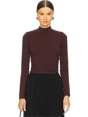 BOBI Long Sleeve Mockneck Top - Brown