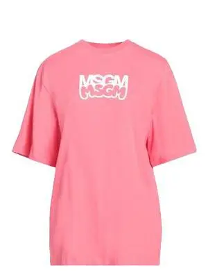 MSGM Cotton T-shirt With Print - Fuchsia