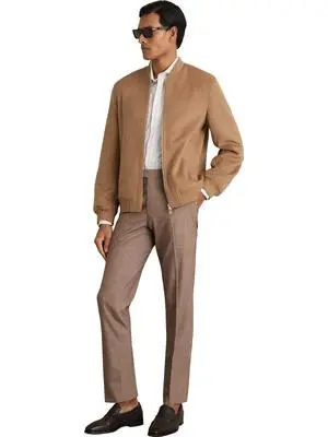 REISS Harlan Brushed Wool-blend Bomber Jacket - Camel